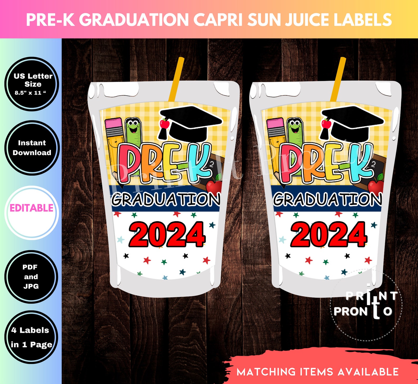 Editable Pre-kindergarten Graduation Capri Sun Labels, Kindergarten ...