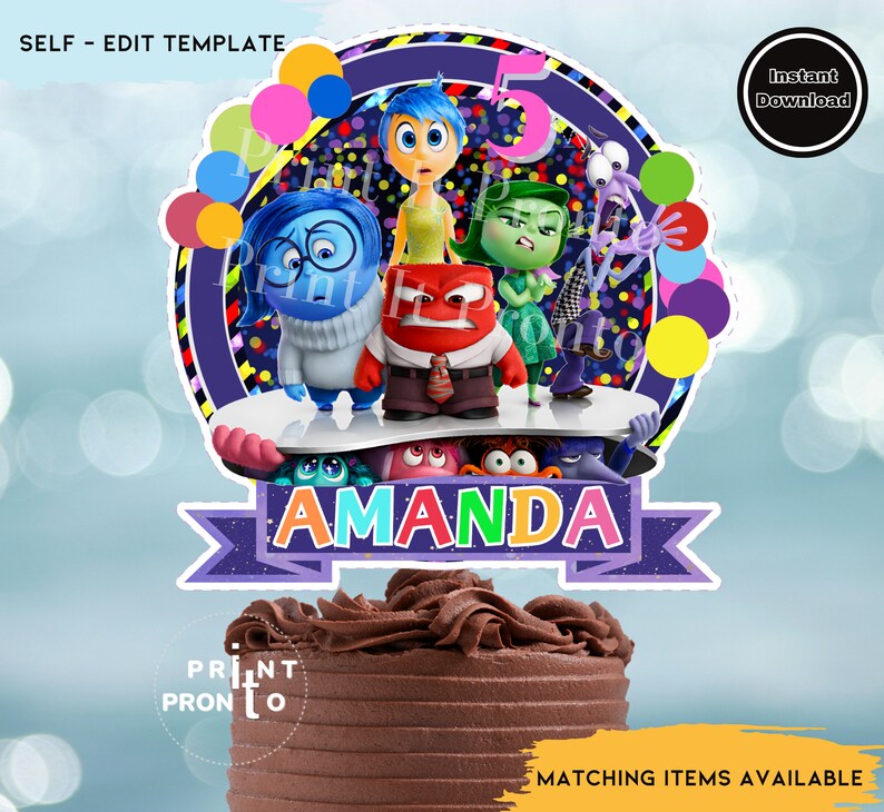 Inside Out Cake Topper, Inside Out Birthday, Inside Out Party, Inside ...