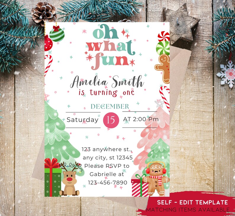 Oh What Fun Christmas Birthday Invitation, December Birthday Invitation ...