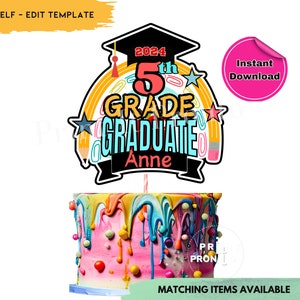 Editable 5th Grade Graduation Cake Topper, School Grad, 5th Grade ...
