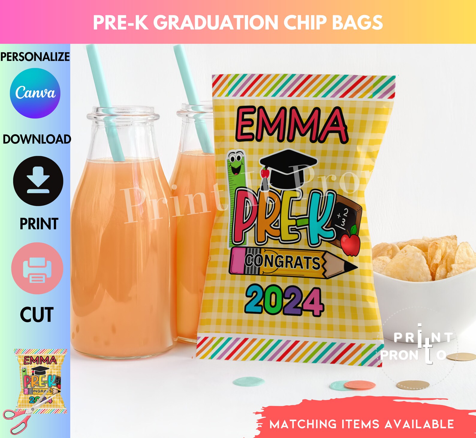 Pre-kindergarten Graduation Chip Bags, Graduation Favors, Kindergarten ...