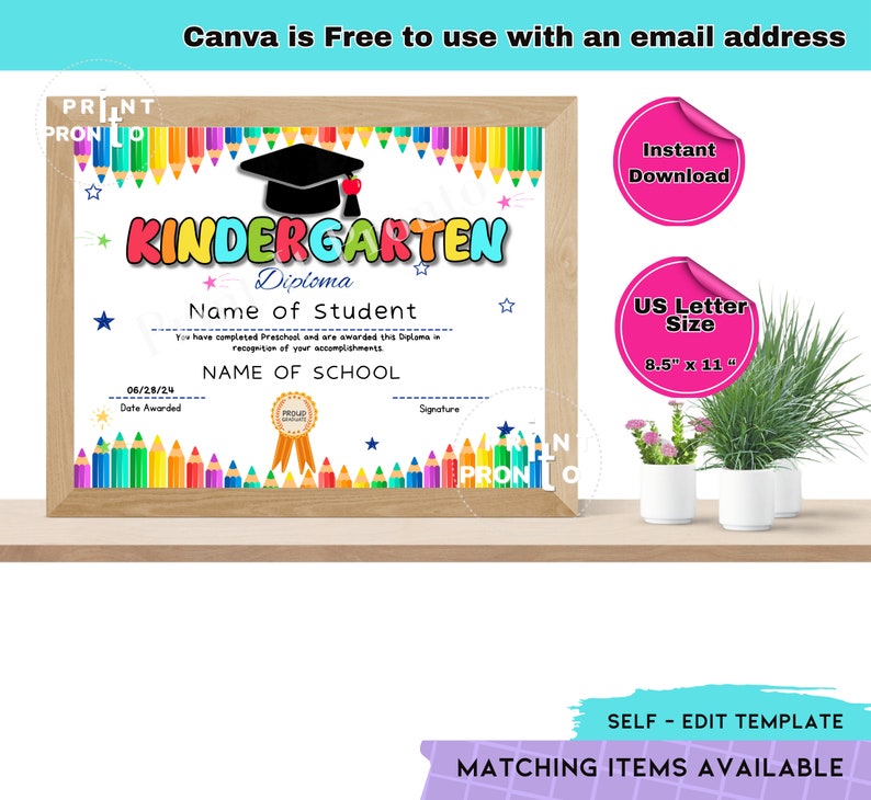 Editable Kindergarten Diploma, Preschool Graduation, Editable School ...