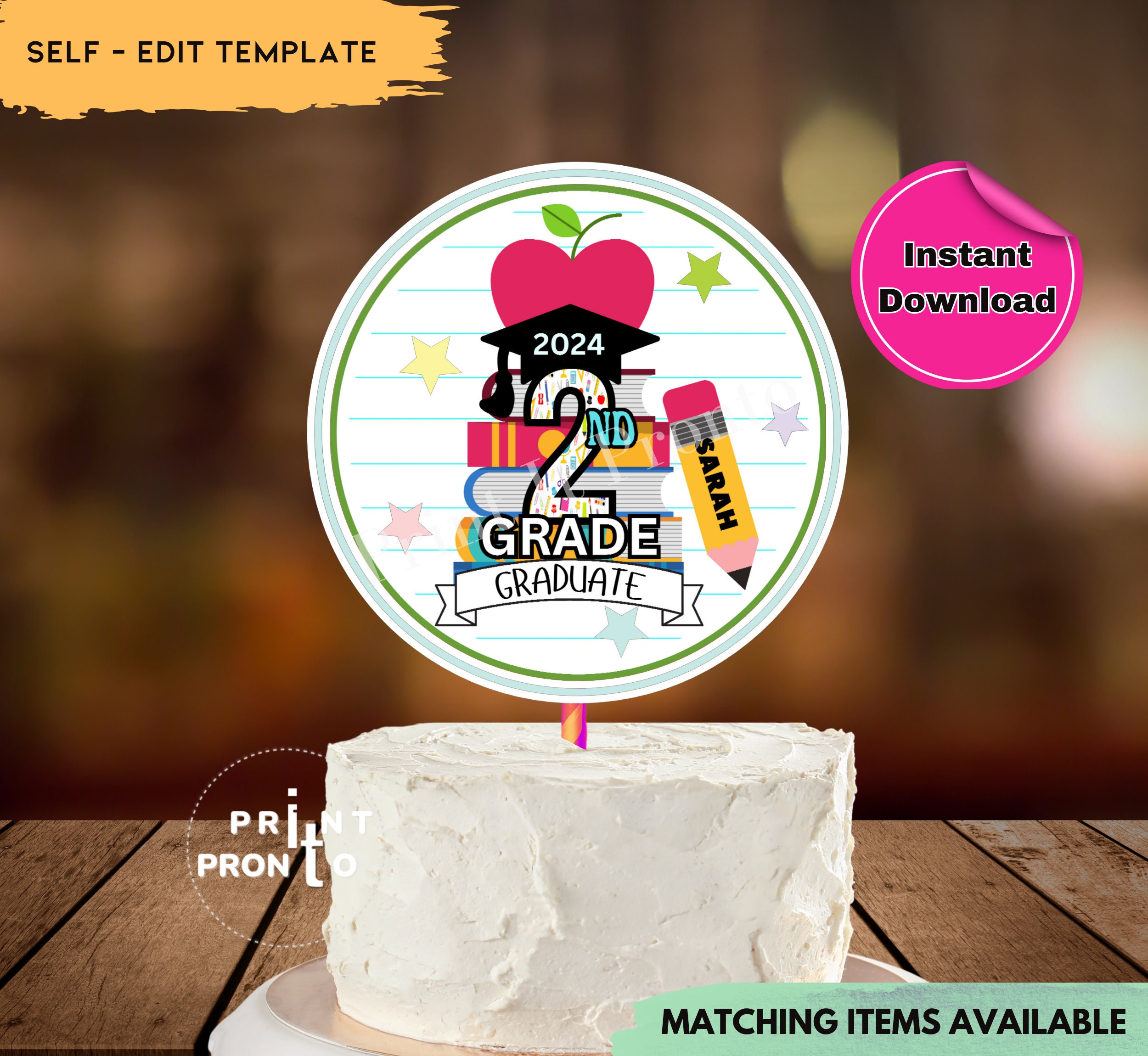 EDITABLE 2nd Grade Graduation Cake Topper, School Graduation Party ...