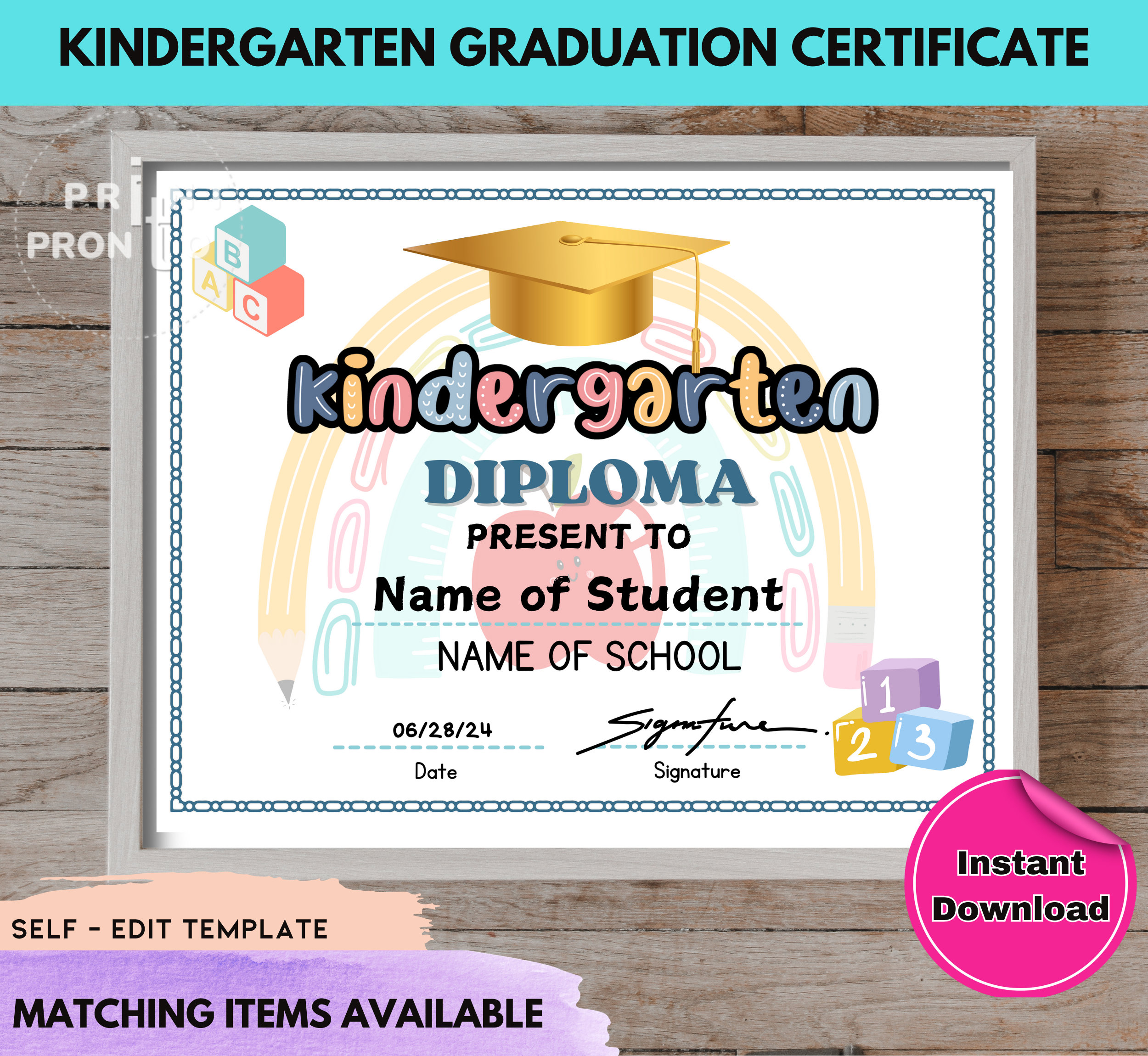 Editable Graduation Certificate, Preschool Diploma, Personalized School ...