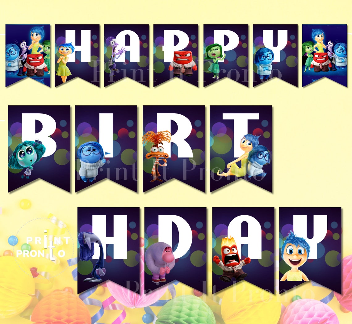 Inside Out Happy Birthday Banner, Inside Out Birthday, Inside Out Party ...