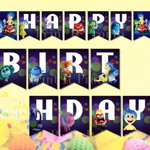 Inside Out Happy Birthday Banner, Inside Out Birthday, Inside Out Party ...