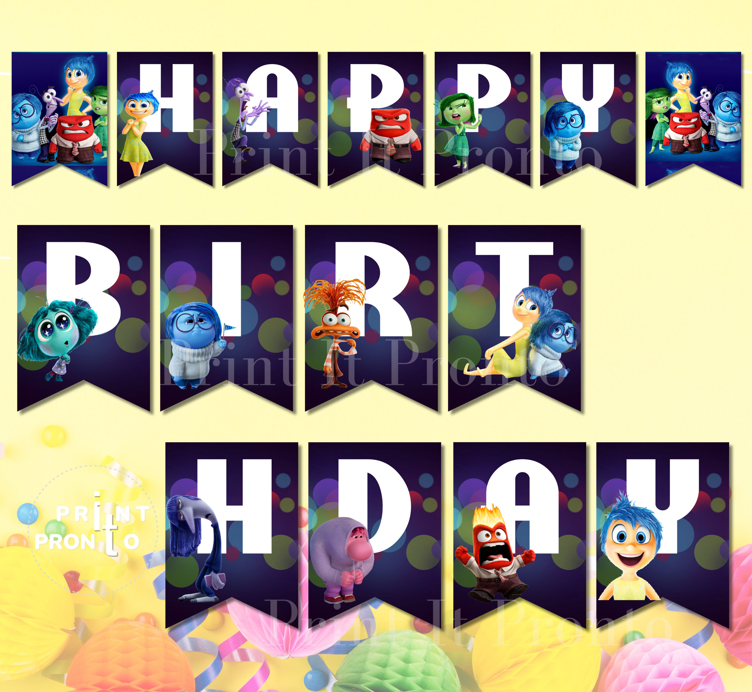 Inside Out Happy Birthday Banner, Inside Out Birthday, Inside Out Party ...