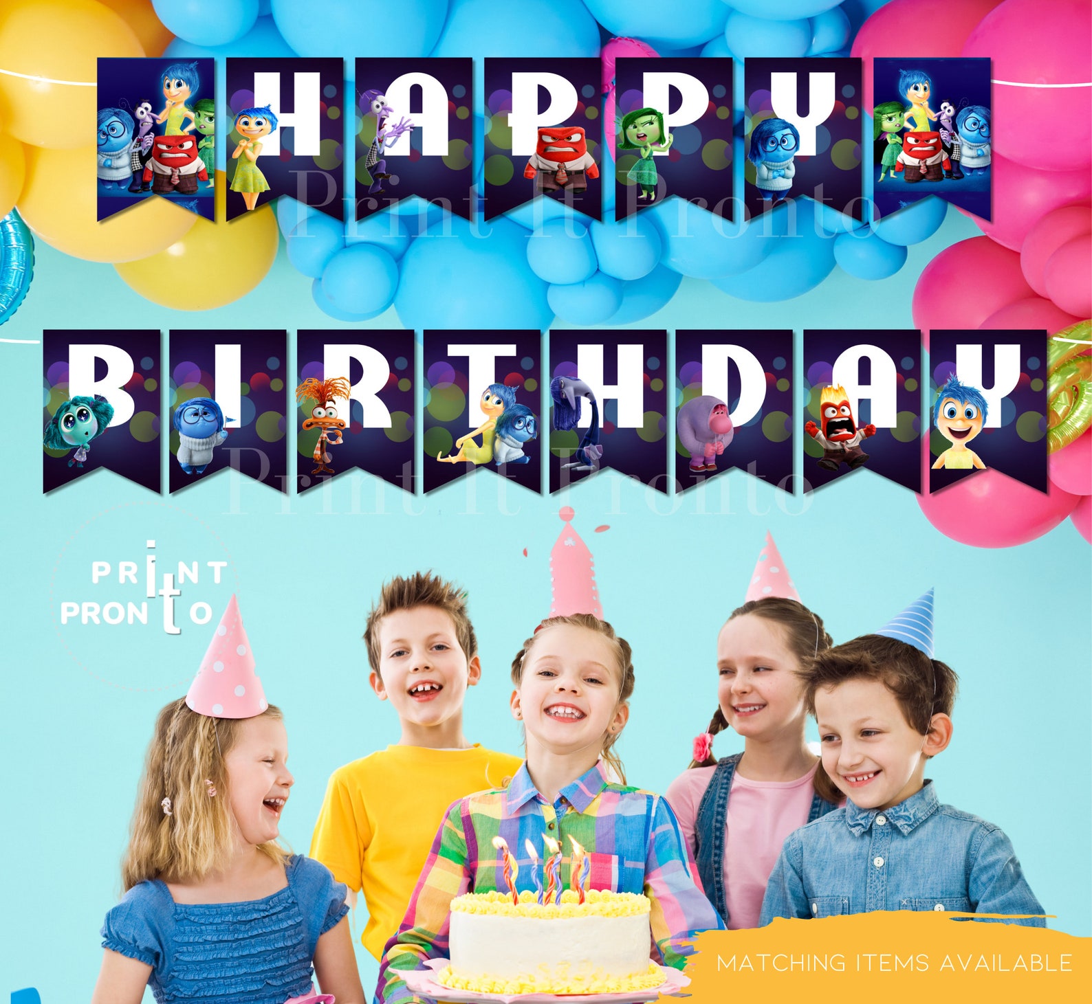 Inside Out Happy Birthday Banner, Inside Out Birthday, Inside Out Party ...