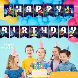 Inside Out Happy Birthday Banner, Inside Out Birthday, Inside Out Party ...