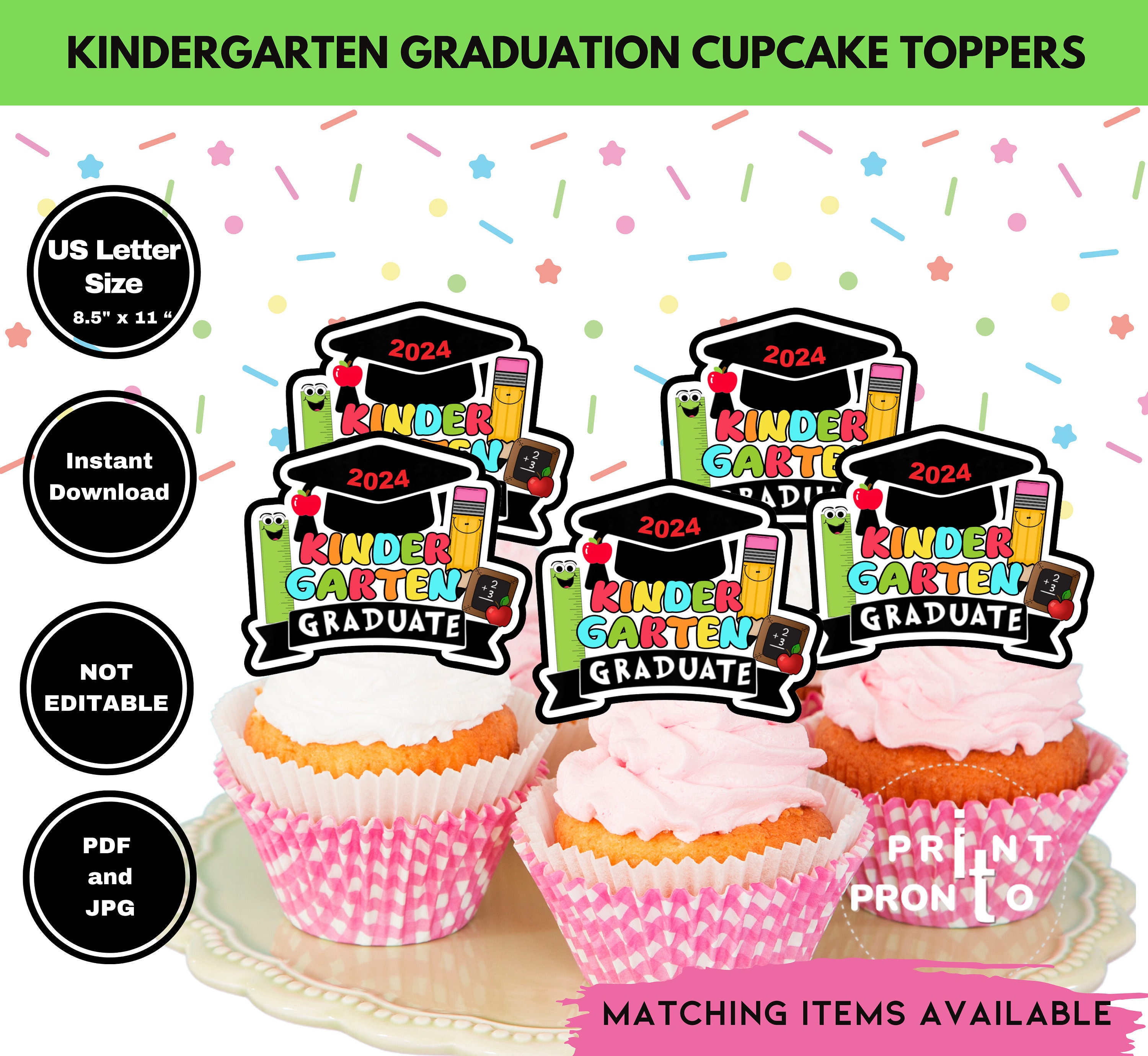 Kindergarten Graduation Cupcake Toppers, Pre Kindergarten Graduation ...