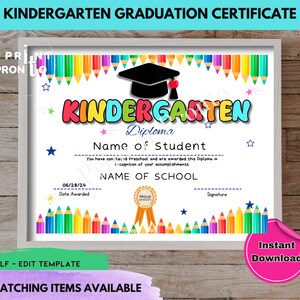 Editable Kindergarten Diploma, Preschool Graduation, Editable School ...