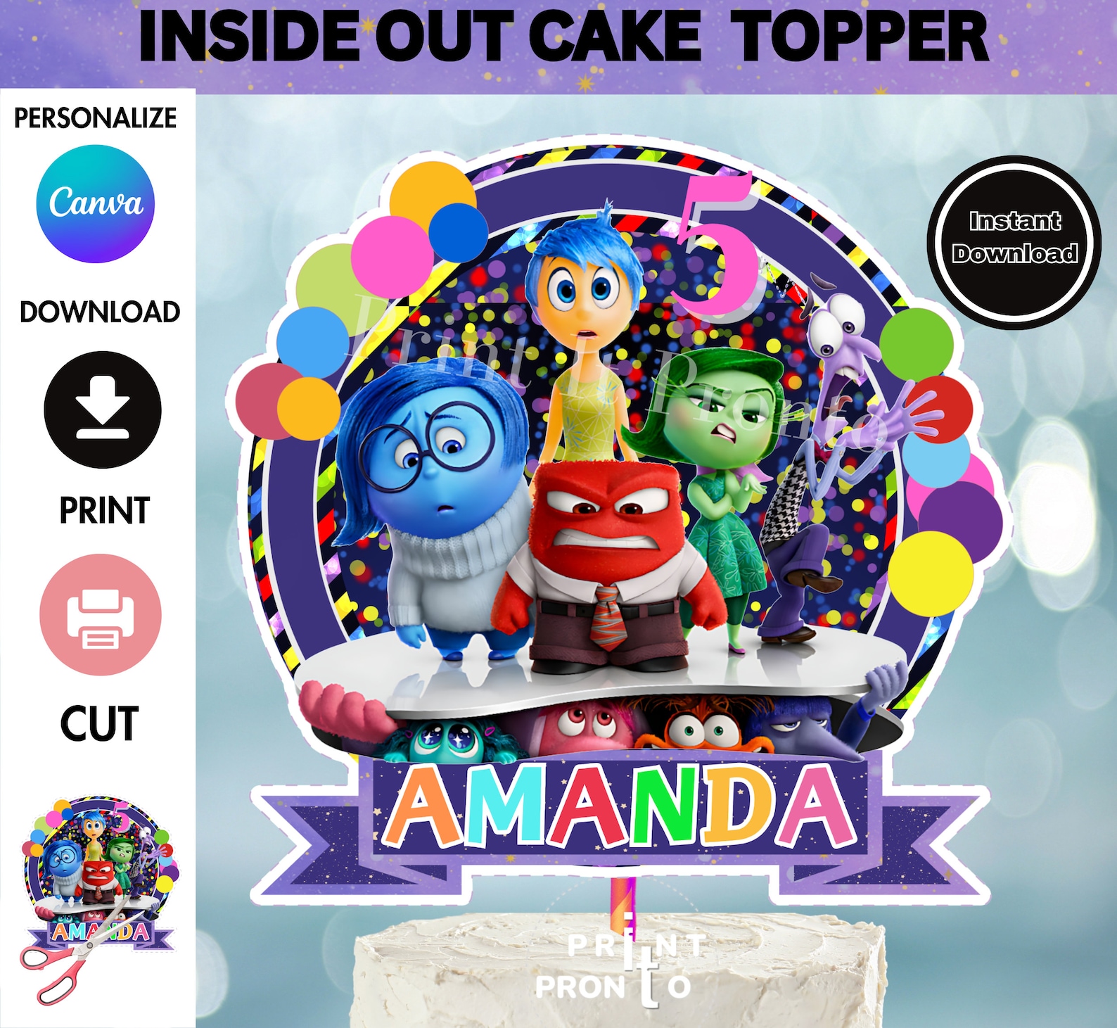 Inside Out Cake Topper, Inside Out Birthday, Inside Out Party, Inside ...