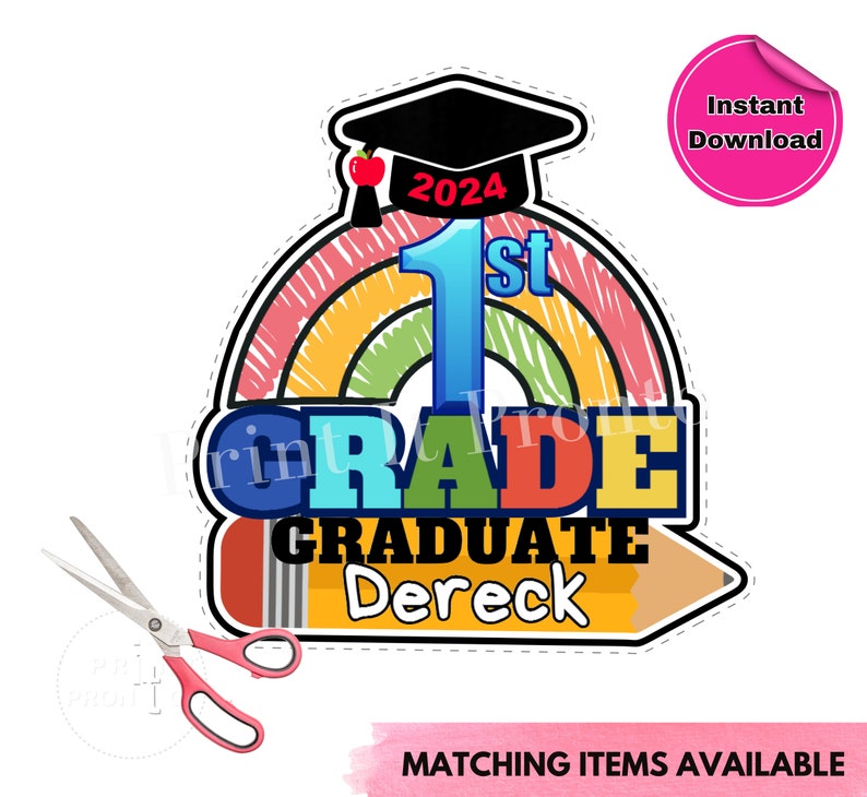 Editable 1st Grade Graduation Cake Topper, Grad 2024, 1st Grade Topper ...