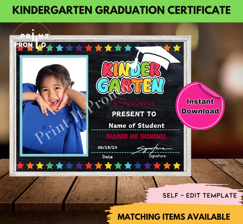 Editable Preschool Diploma With Photo, Graduation Certificate ...