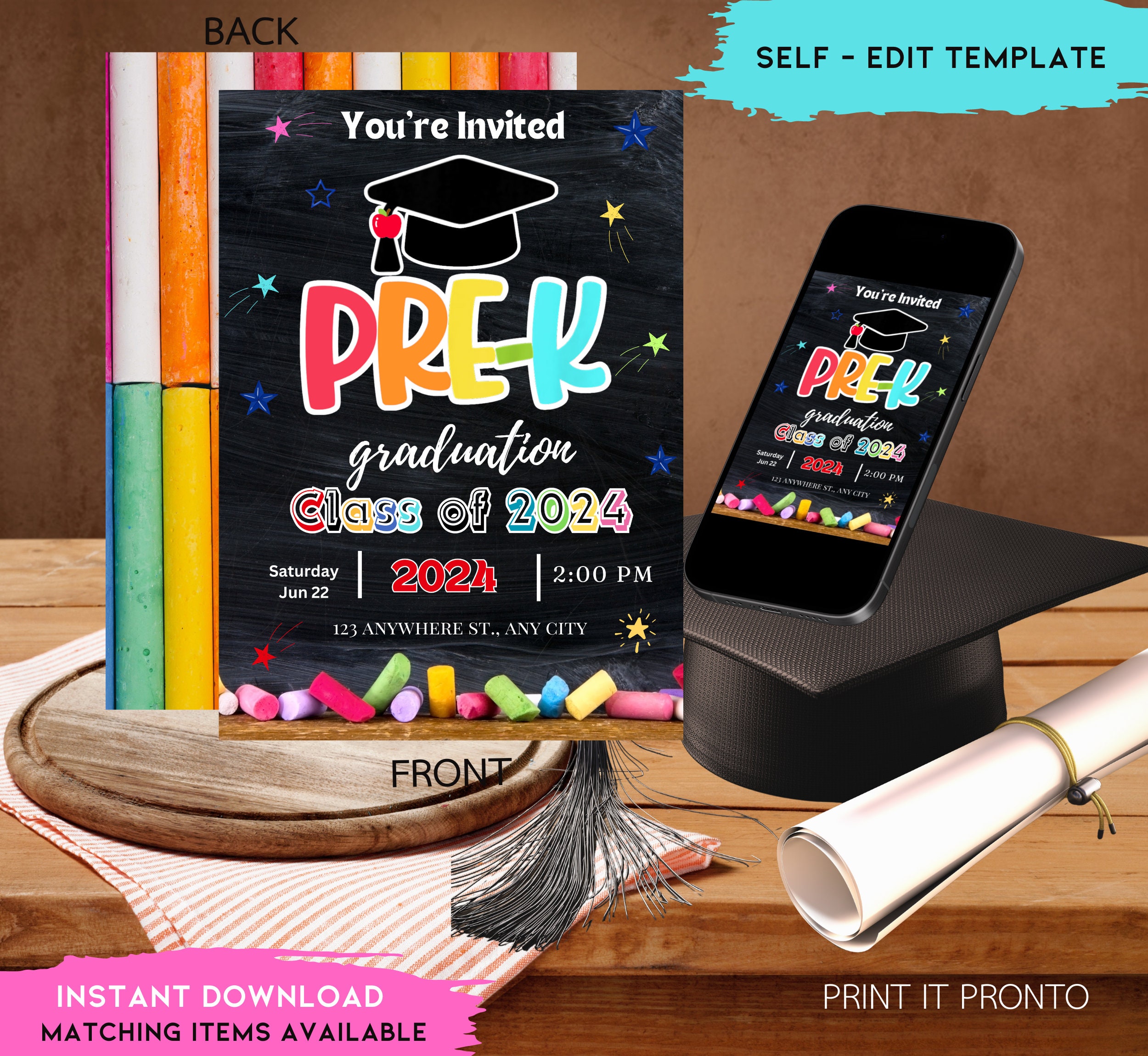 Editable Preschool Invitation Template, Pre-k Graduation Invitation ...