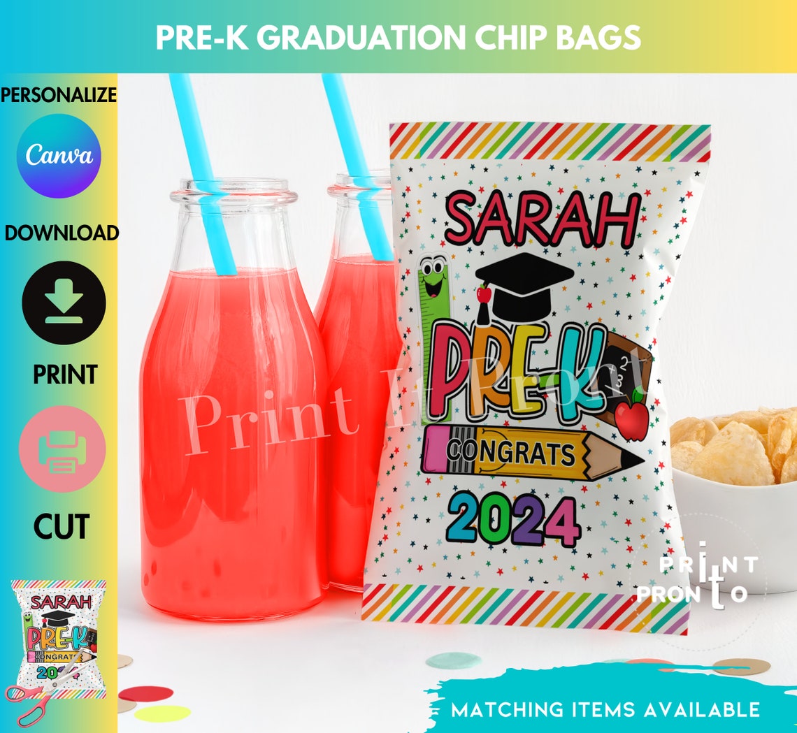 Pre-kindergarten Graduation Chip Bags, Graduation Favors, Kindergarten ...