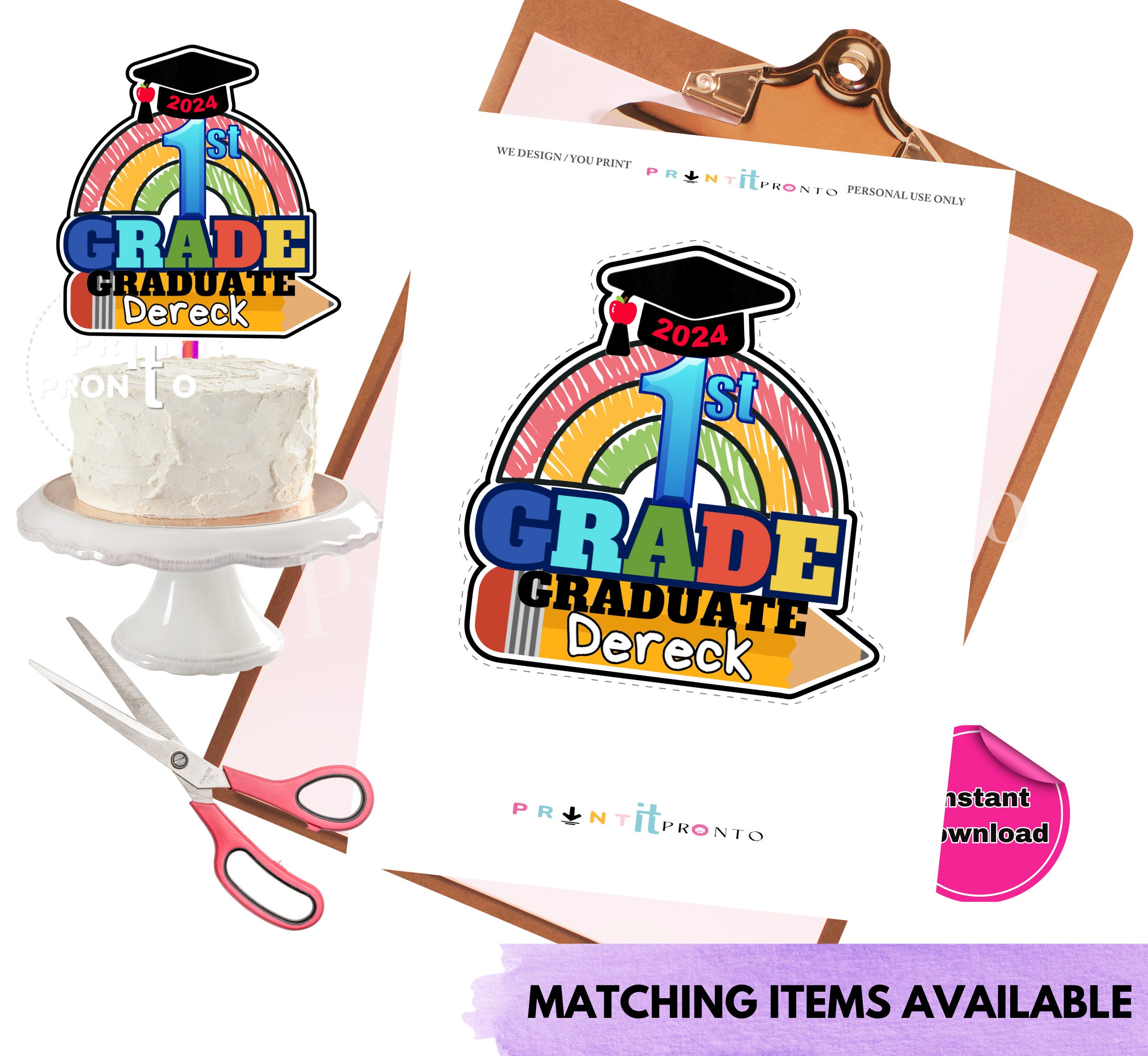 Editable 1st Grade Graduation Cake Topper, Grad 2024, 1st Grade Topper ...