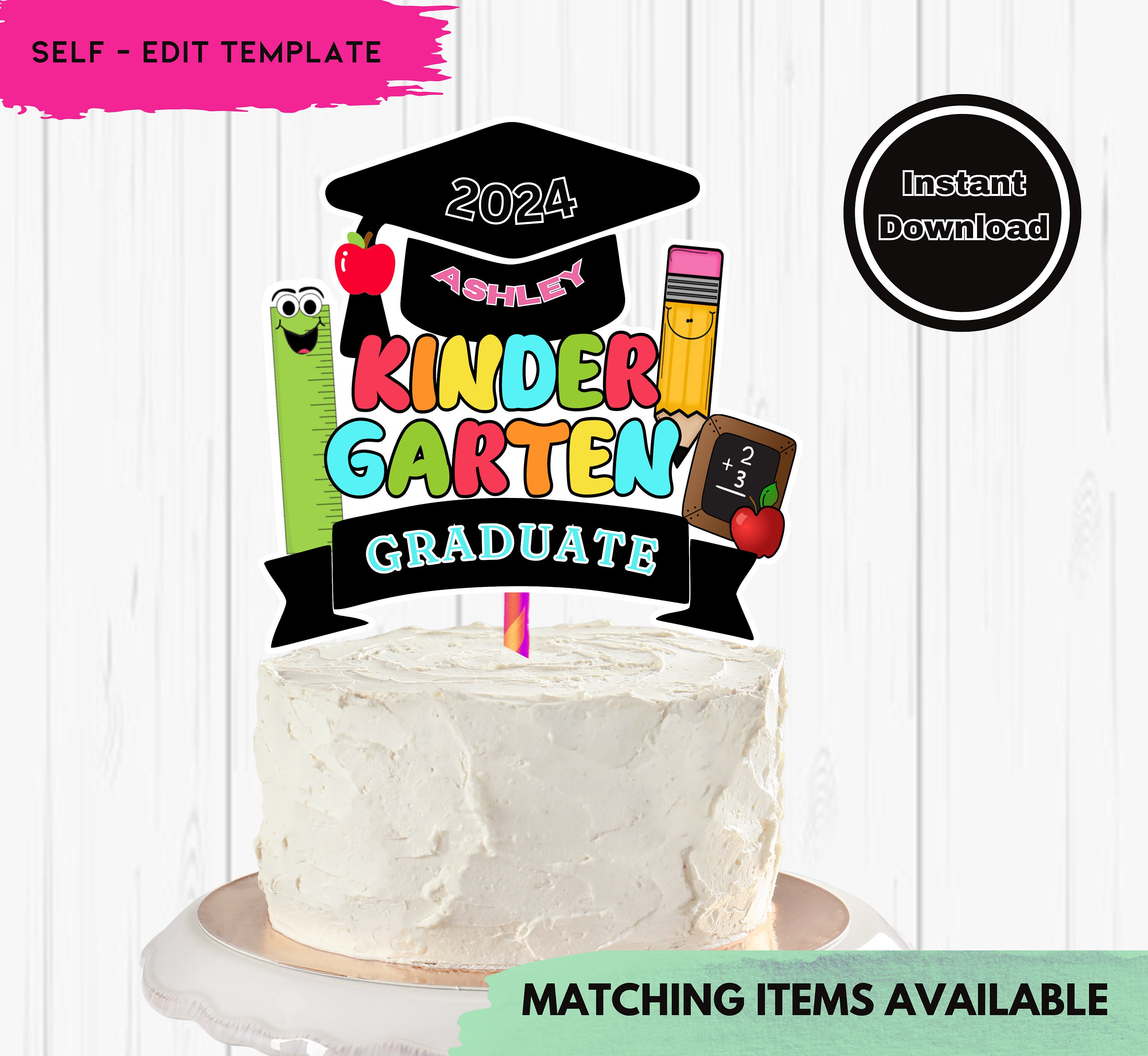 Editable Kindergarten Graduation Cake Topper, Kindergarten Graduation ...