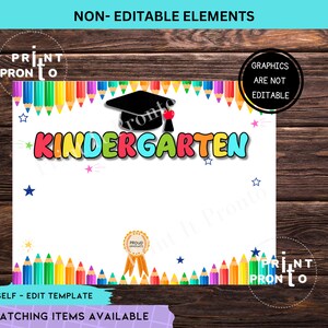 Editable Kindergarten Diploma, Preschool Graduation, Editable School ...