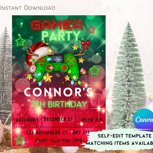 EDITABLE Gamer Christmas Invitation Party Gamer Birthday Party ...
