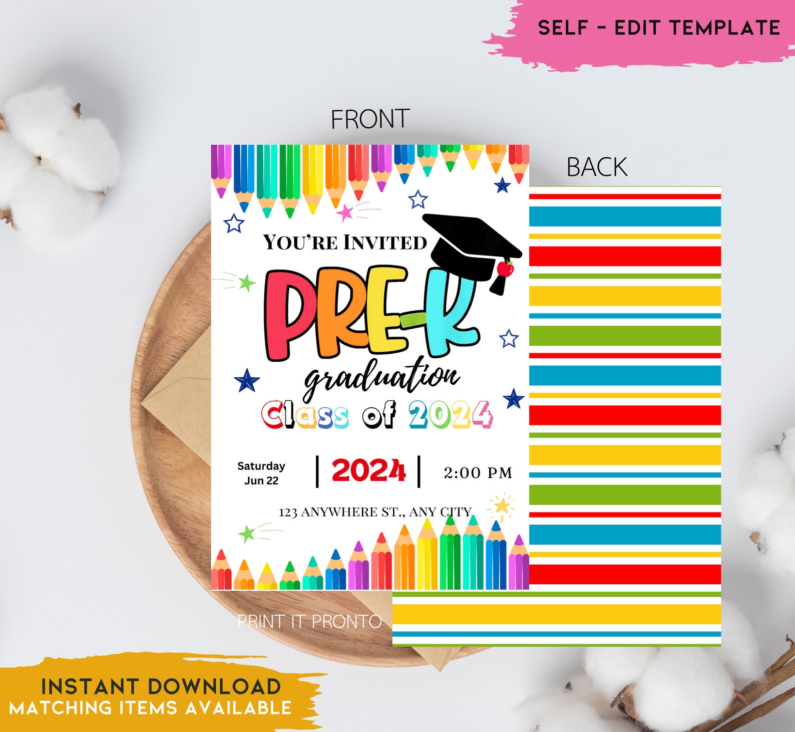 Editable Pre-k Graduation Invitation, Prek Announcement Invite ...