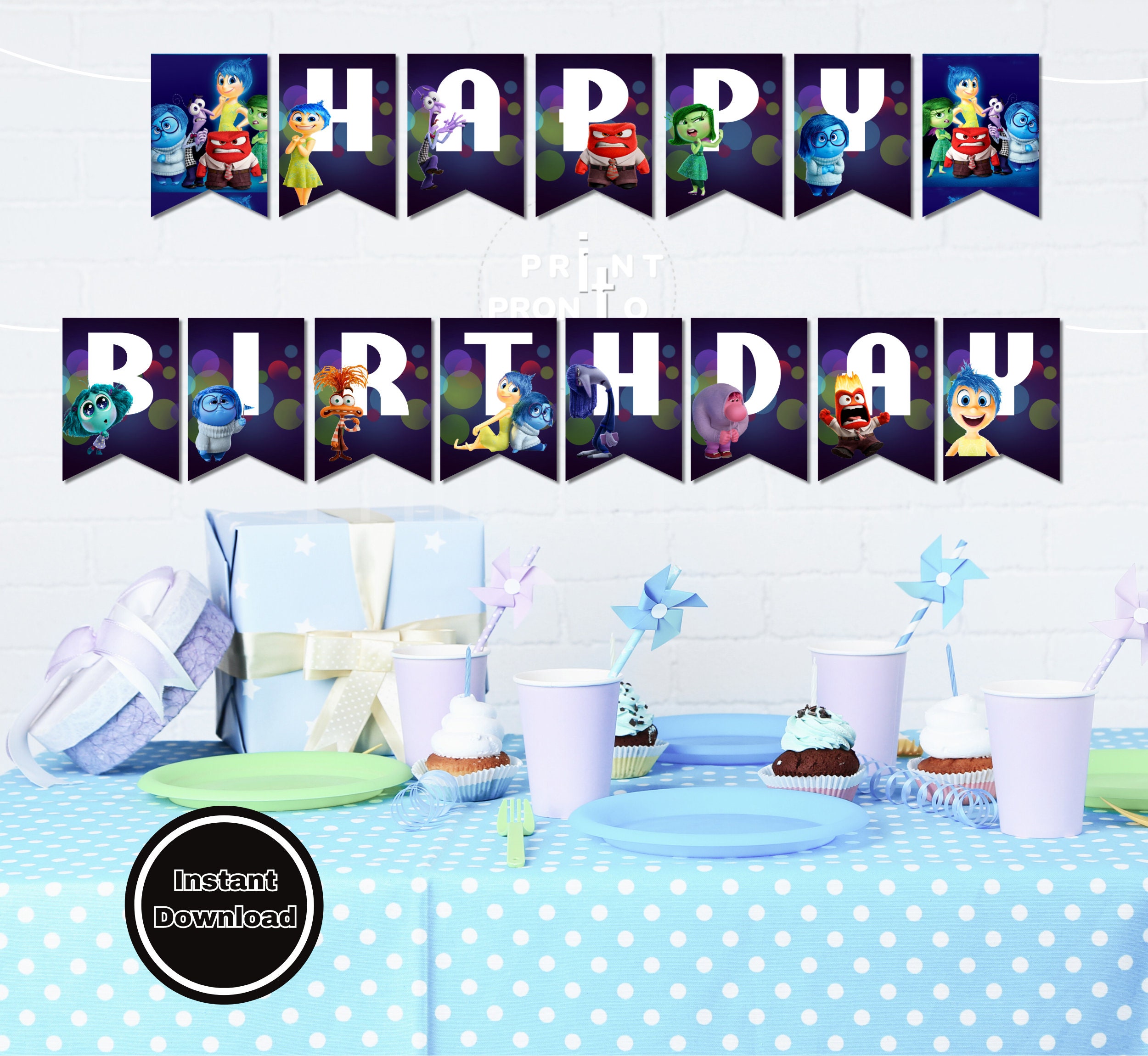 Inside Out Happy Birthday Banner, Inside Out Birthday, Inside Out Party ...