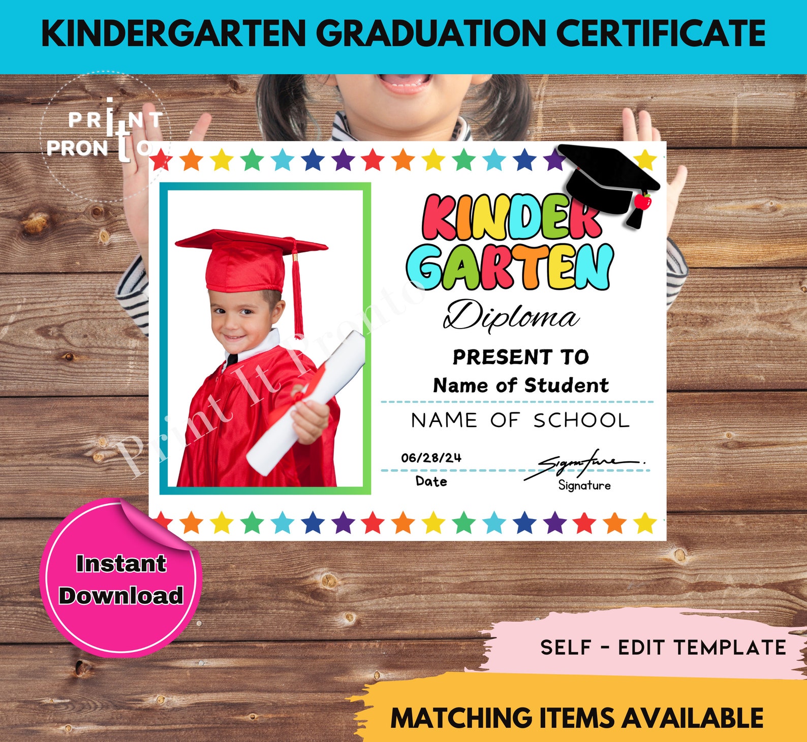 Editable Graduation Certificate With Photo, Preschool Diploma ...