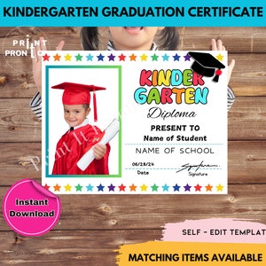 Editable Graduation Certificate With Photo, Preschool Diploma ...