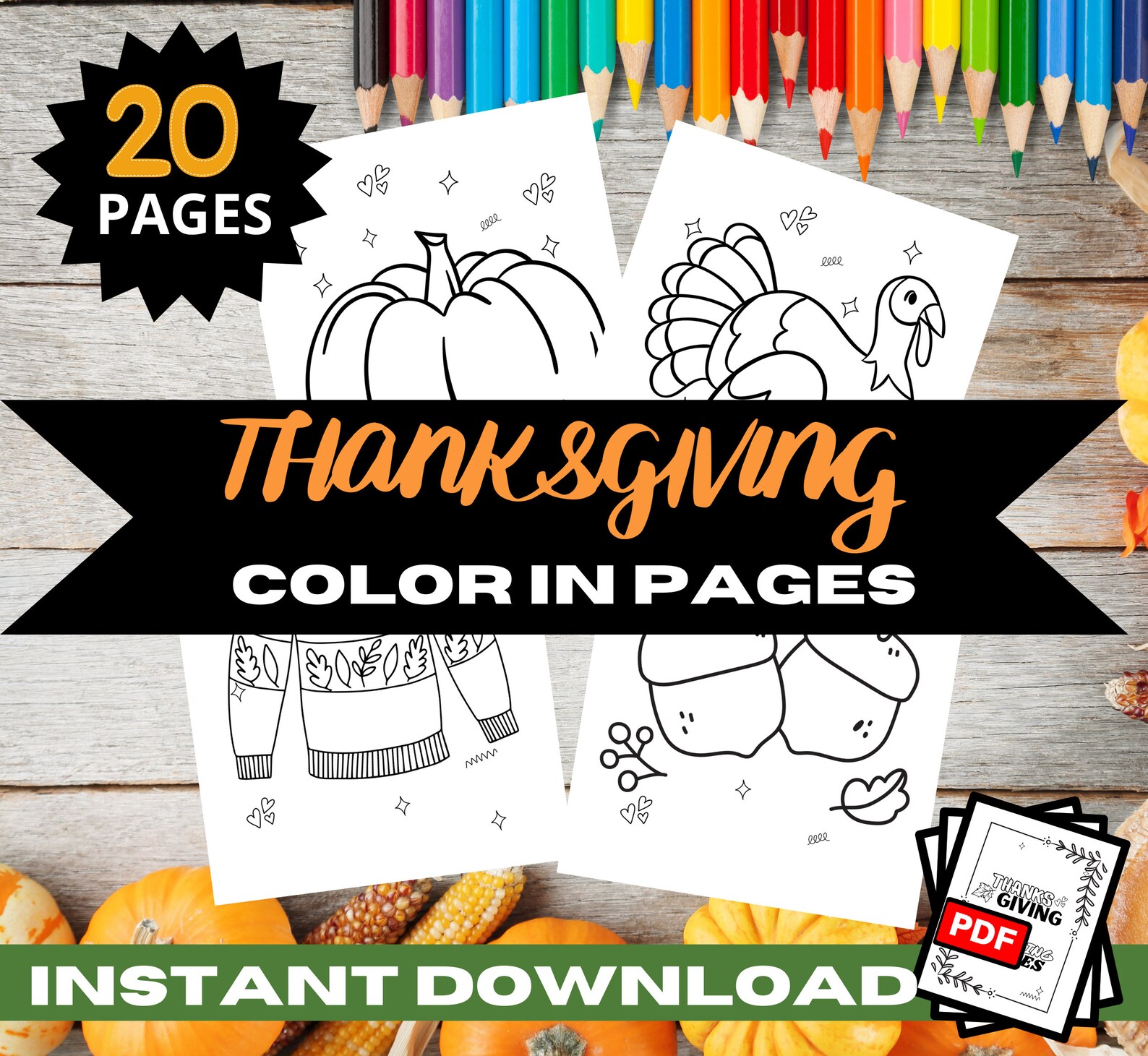 Thanksgiving Coloring Pages, 20 Printable Activity Sheets (digital ...