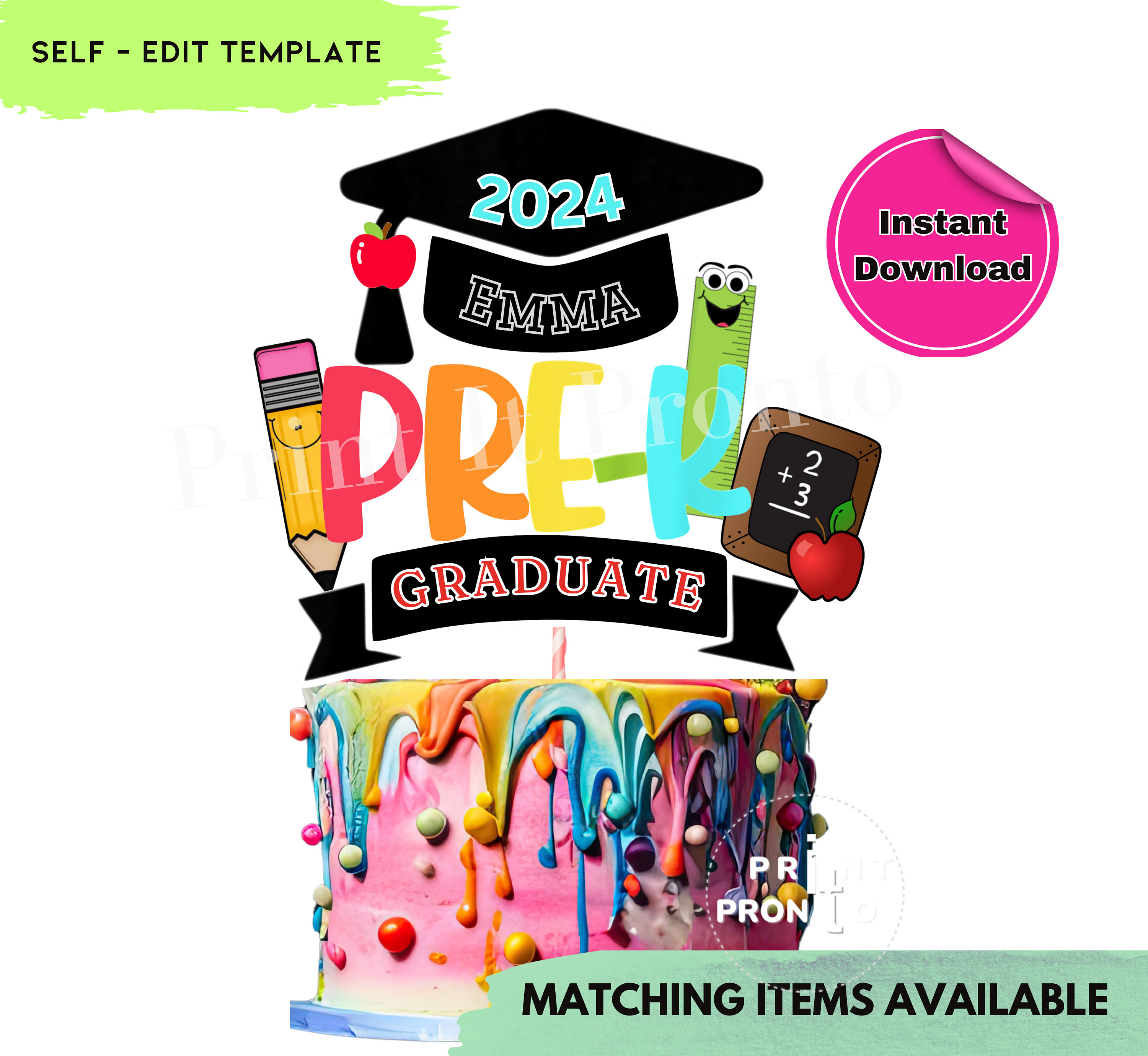Editable Pre Kindergarten Graduation Cake Topper, Kindergarten ...