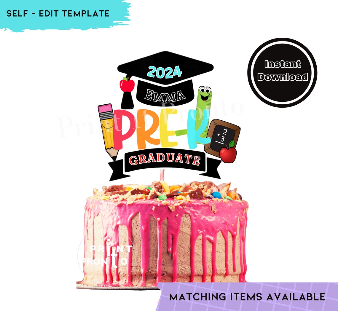 Editable Pre Kindergarten Graduation Cake Topper, Kindergarten ...