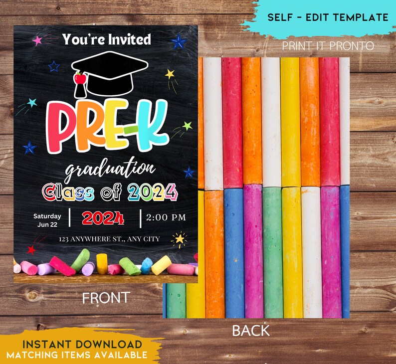 Editable Preschool Invitation Template, Pre-k Graduation Invitation ...