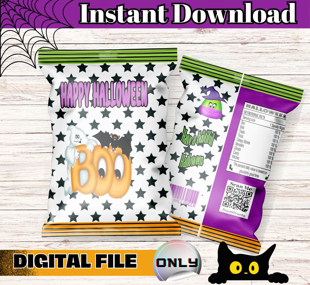 Halloween Chip Bags, Halloween Chip Bag Printable, Halloween Favors ...