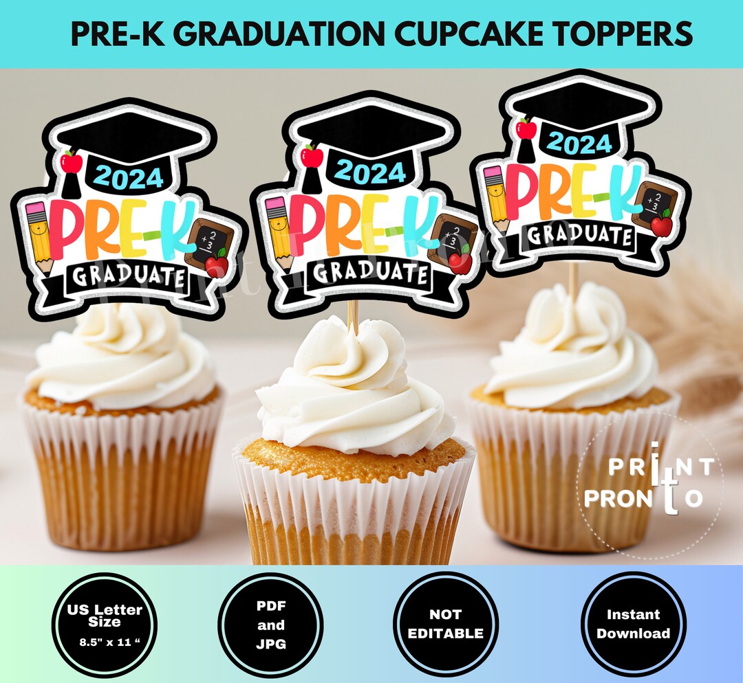 Pre K Graduation Cupcake Toppers, Pre Kindergarten Graduation Party ...