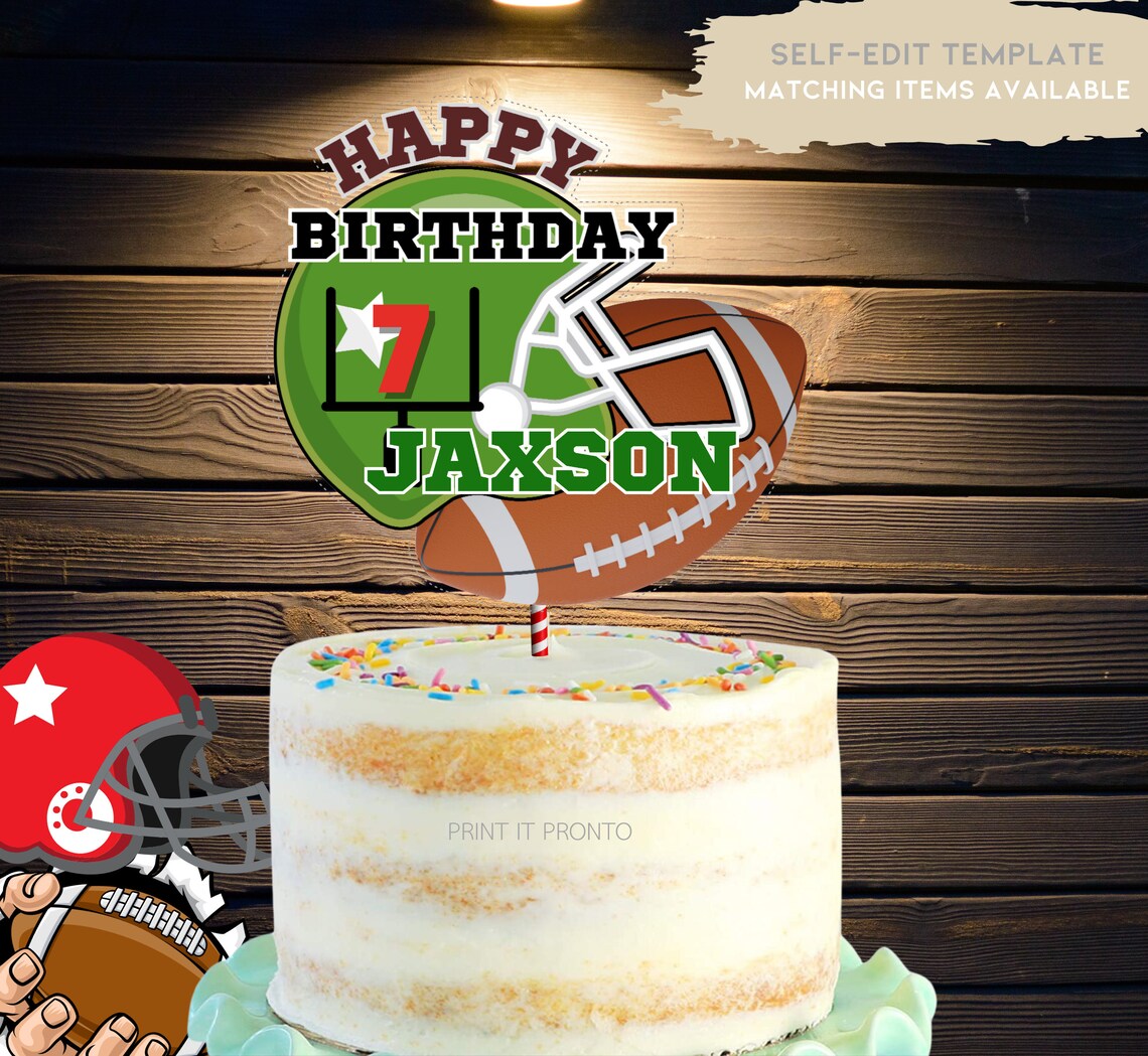 EDITABLE Football Cake Topper Printable Football Centerpieces Football ...