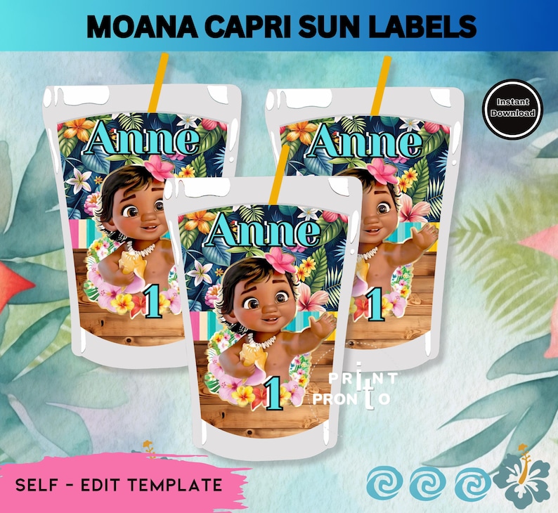Baby Moana Capri Sun Labels, Moana Birthday Decor, Aloha Party Favors ...