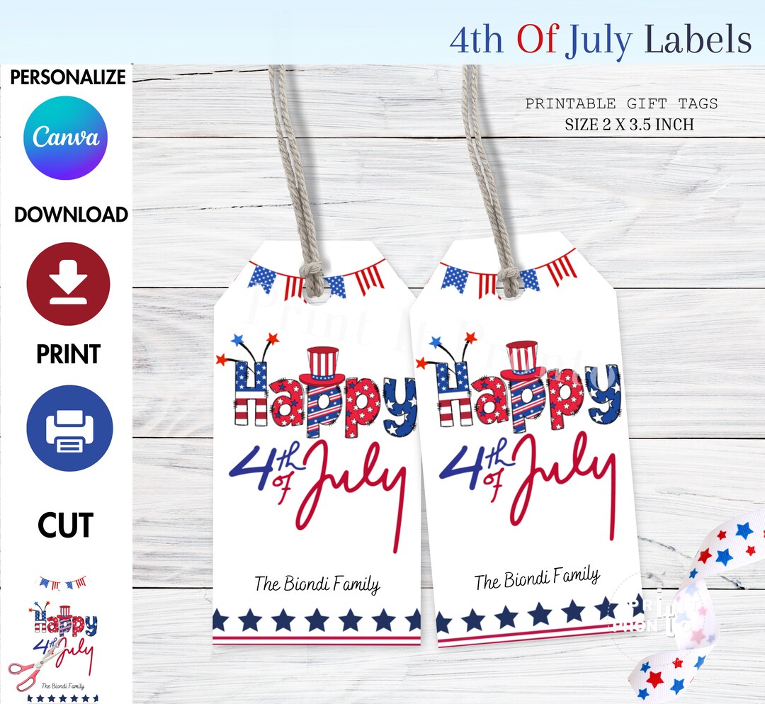 Happy 4th of July Tag, July Fourth Party Favor Tag, Independence Day ...