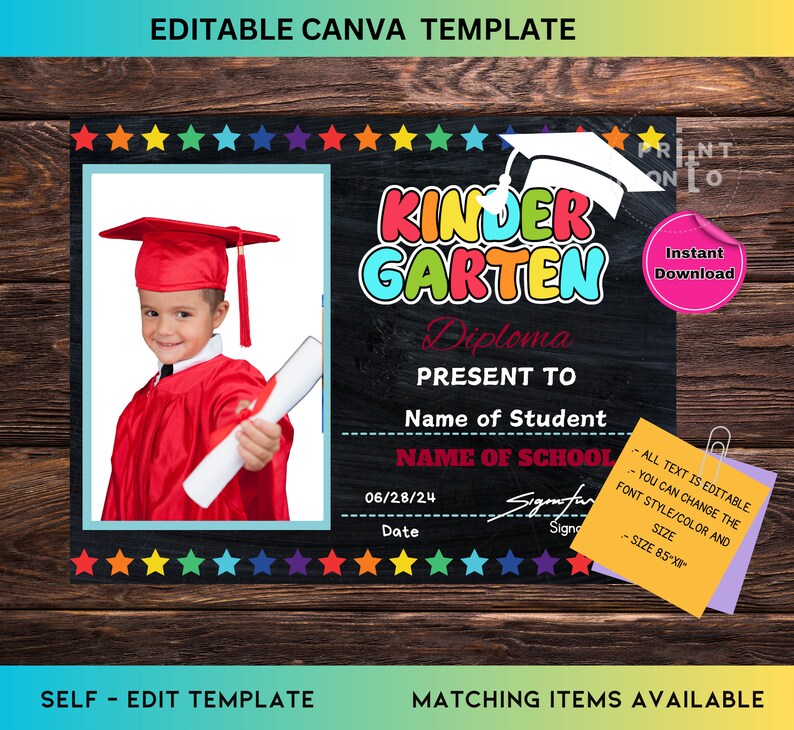 Editable Preschool Diploma With Photo, Graduation Certificate ...
