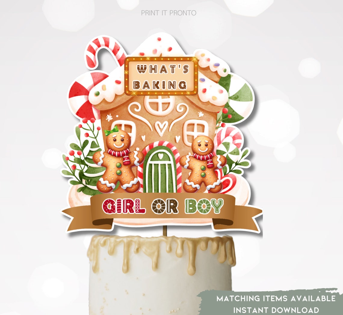 What's Baking Gingerbread Gender Reveal Cake Topper, Christmas ...