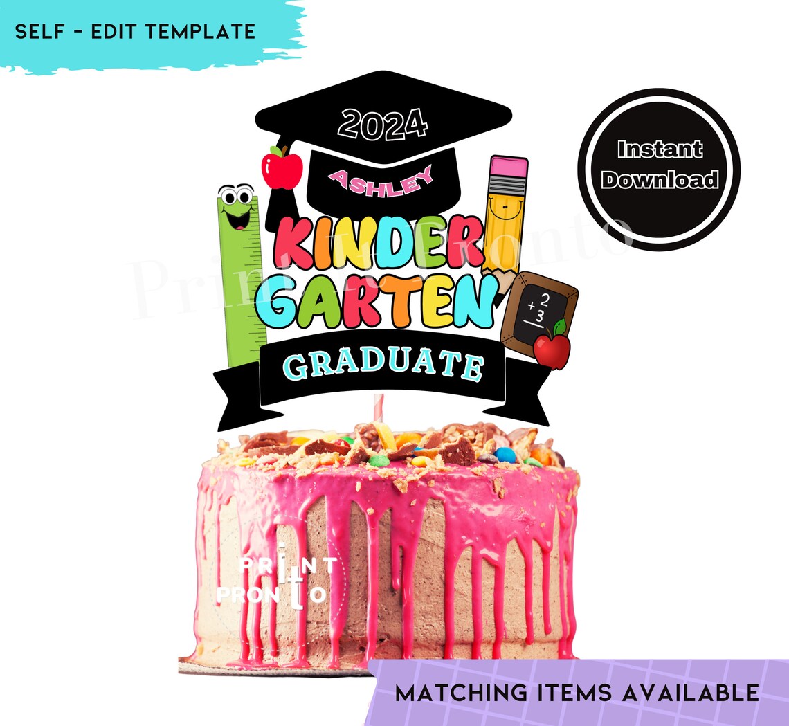 Editable Kindergarten Graduation Cake Topper, Kindergarten Graduation ...