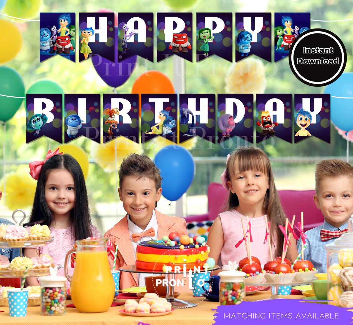 Inside Out Happy Birthday Banner, Inside Out Birthday, Inside Out Party ...