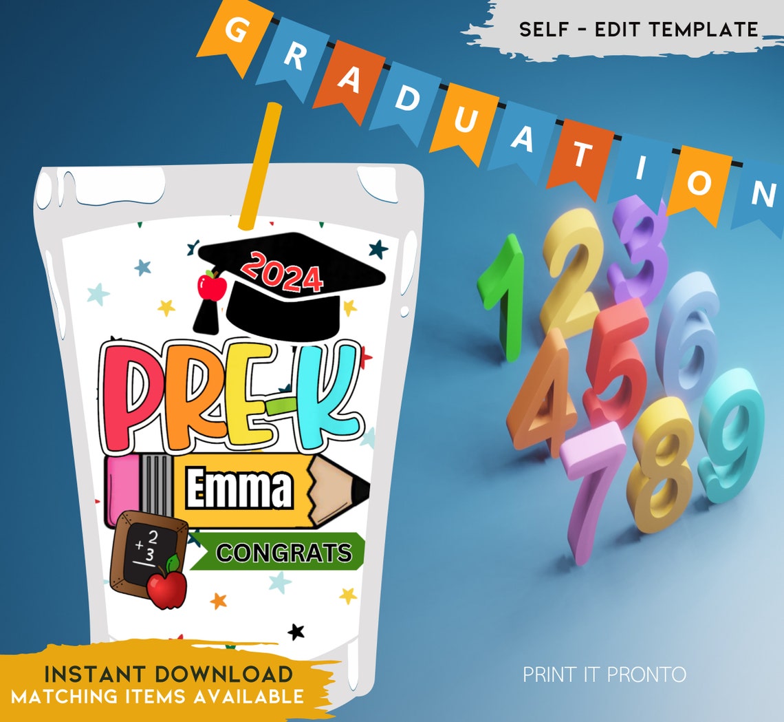 Editable Pre Kindergarten Graduation Capri Sun Labels, Kindergarten ...