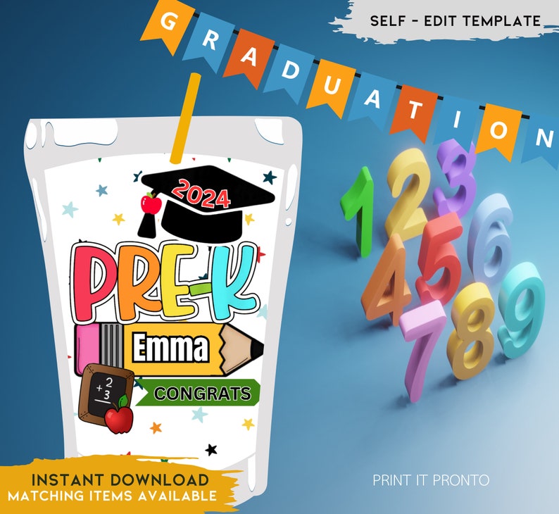 Editable Pre Kindergarten Graduation Capri Sun Labels, Kindergarten ...