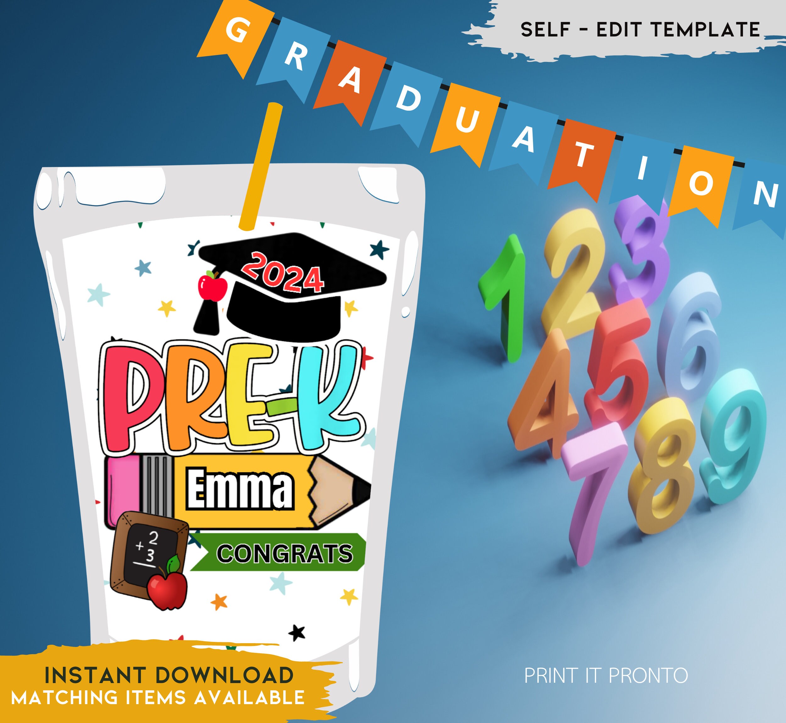 Editable Pre Kindergarten Graduation Capri Sun Labels, Kindergarten ...