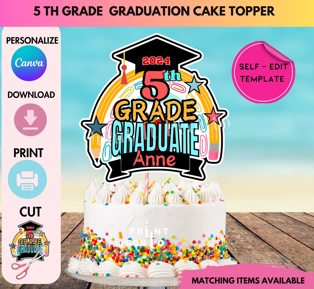 Editable 5th Grade Graduation Cake Topper, School Grad, 5th Grade ...