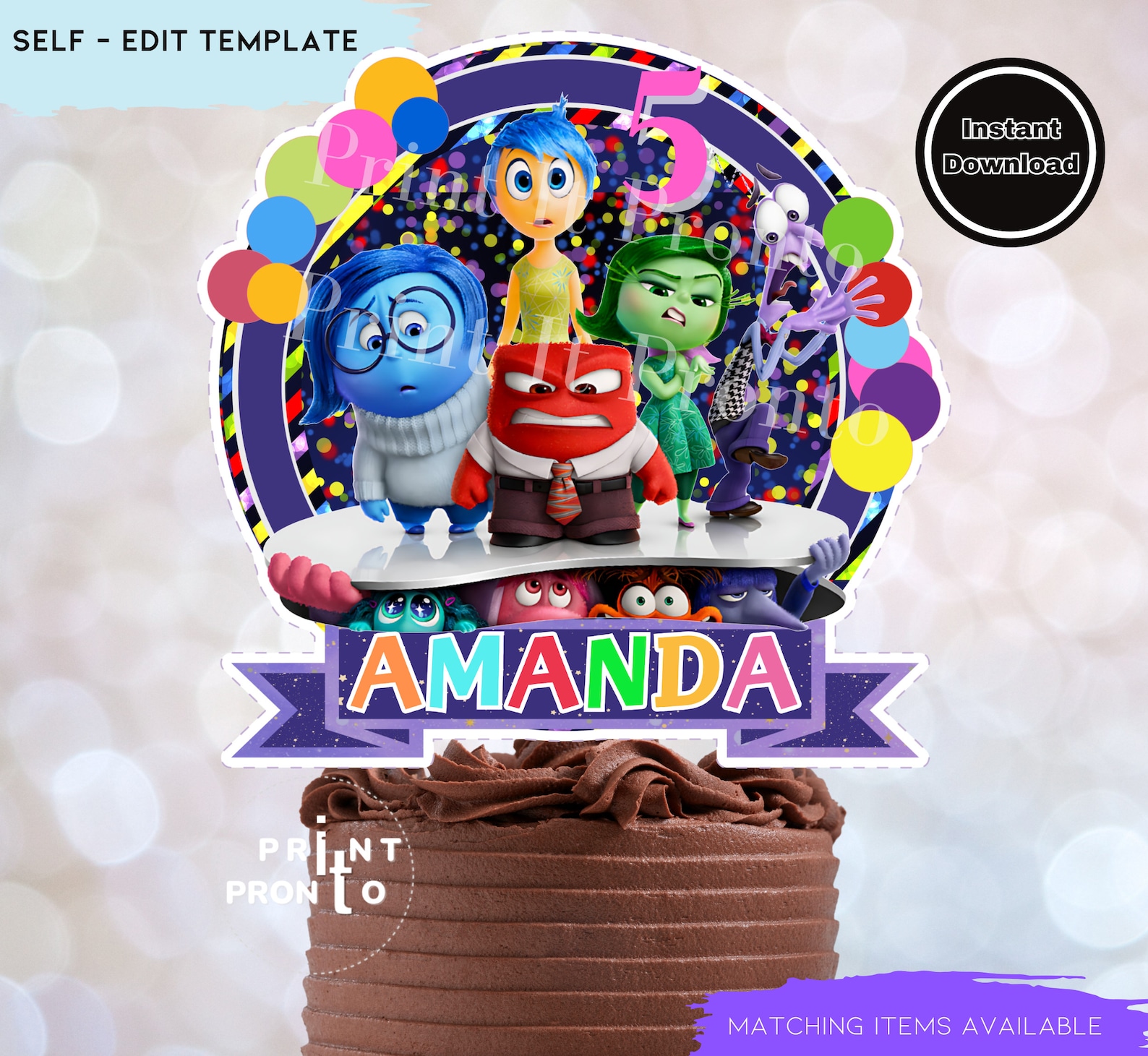 Inside Out Cake Topper, Inside Out Birthday, Inside Out Party, Inside ...