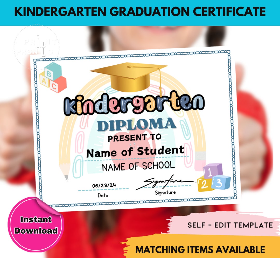 Editable Graduation Certificate, Preschool Diploma, Personalized School ...
