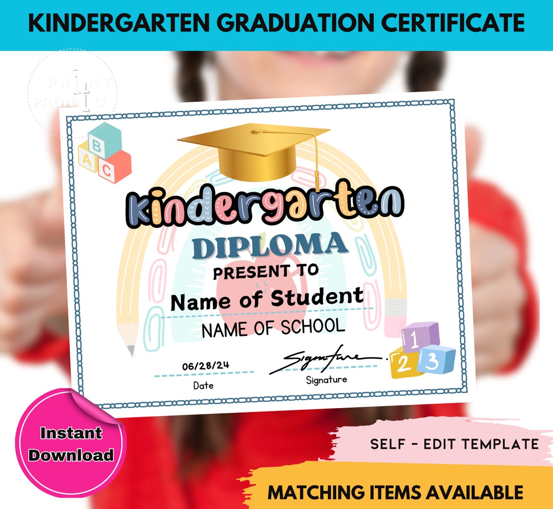 Editable Graduation Certificate, Preschool Diploma, Personalized School ...