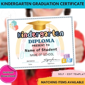 Editable Graduation Certificate, Preschool Diploma, Personalized School ...