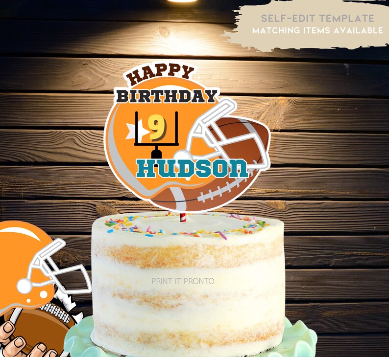 EDITABLE Football Cake Topper Printable Football Centerpieces Football ...